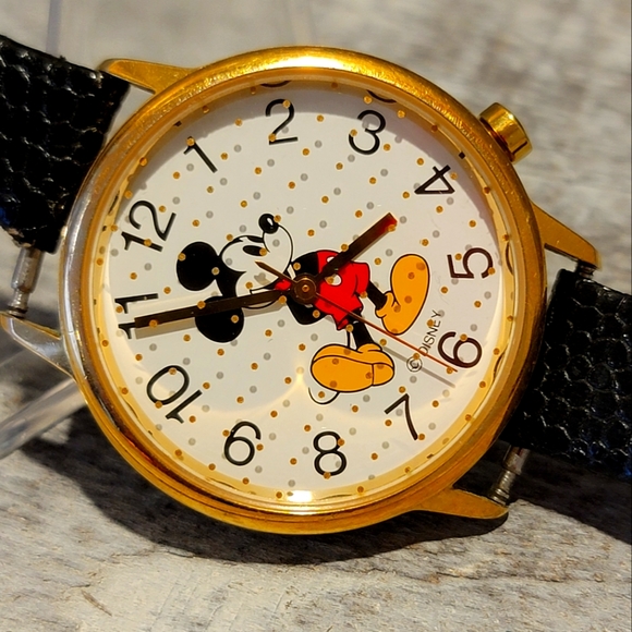 Disney | Accessories | Disney Mickey Mouse Gold Polka Dot Wristwatch ...